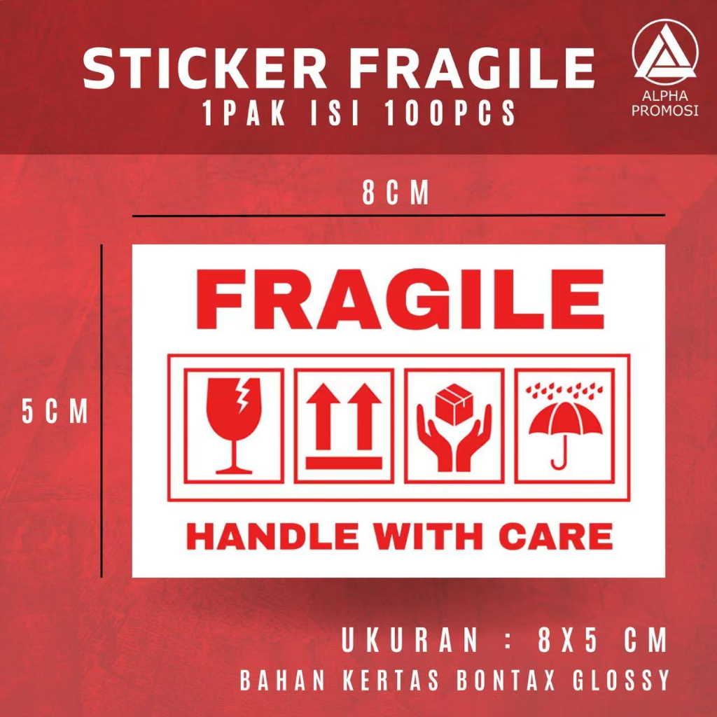 MERAH [Contains 100 pcs] | Red FRAGILE STICKER | 8 CM X 5 CM | Shipping ...
