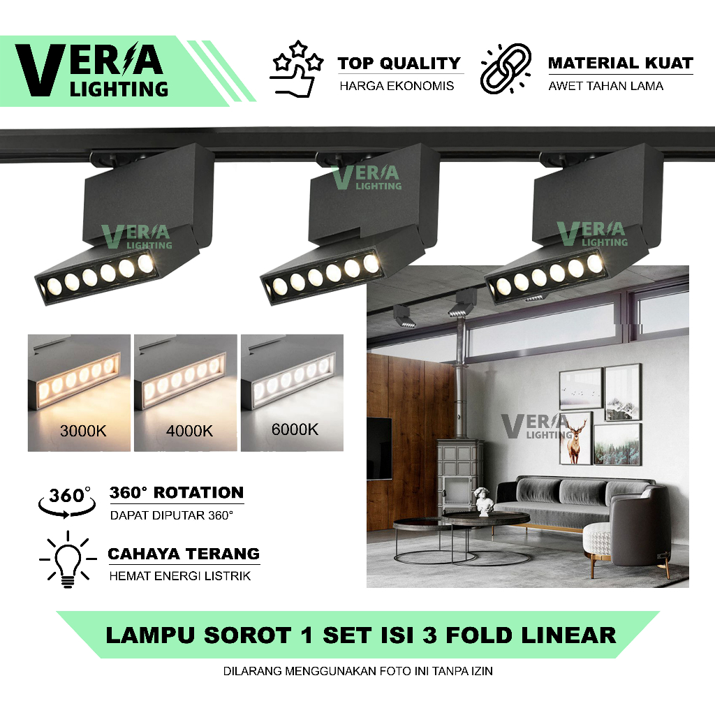 Floodlight 1 Set Of 3 Rails LED Track Light Rell Spotlight Fold Linear ...