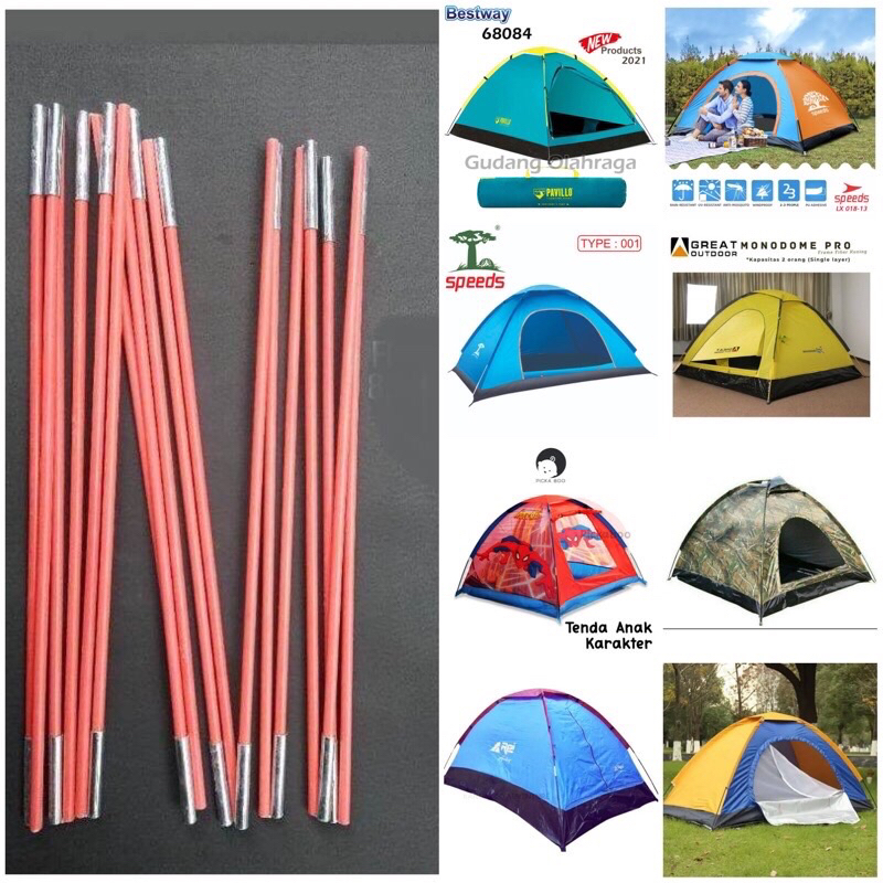 MERAH TENDA 1 set Long lonjor Tent frame 2/3 People Red Color Tent ...