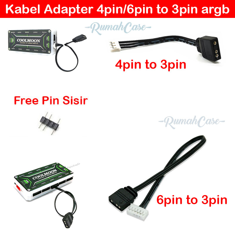 ARGB Fan Adapter Cable 4pin / 6pin to 3pin 5v mobo led strip Fan ...