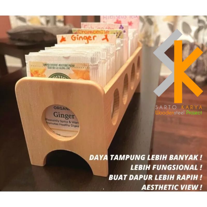 KAYU Kitchen Spice Rack Aesthetic Wooden Sachet Packaging/Storage Box ...