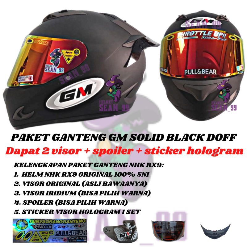Gm RACE PRO SOLID BLACK DOFF FULL FACE HELM ORIGINAL SNI (GANTENG GM ...