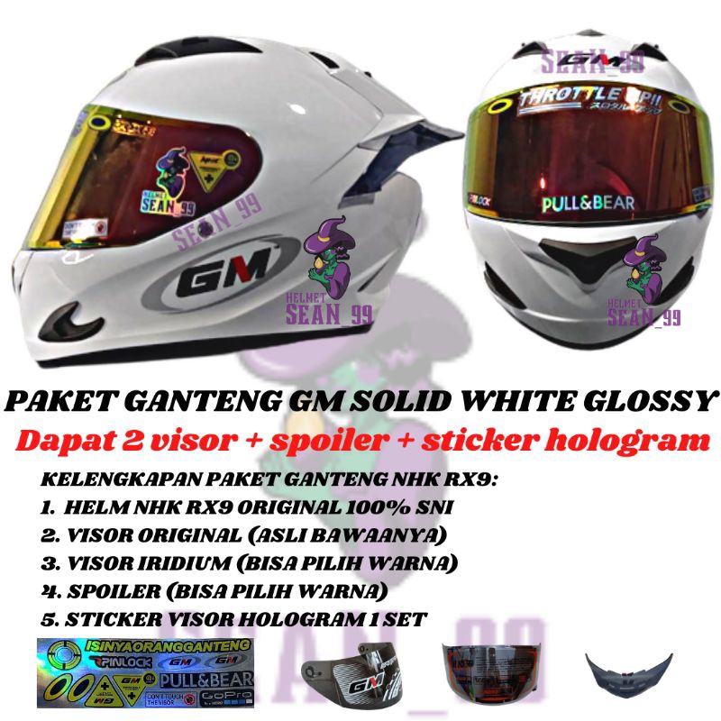 Gm RACE PRO SOLID WHITE GLOSSY FULL FACE HELM ORIGINAL SNI (GANTENG GM ...