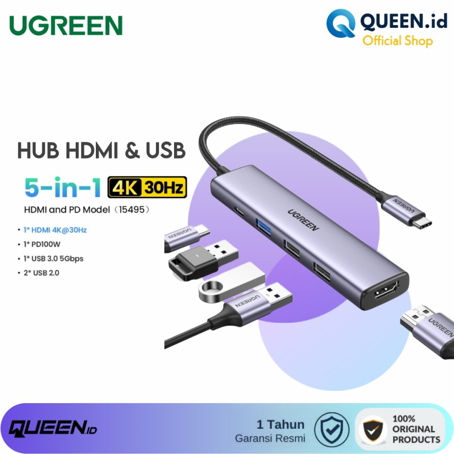 Ugreen HUB Adapter Splitter 5in1 Multi USB TYPE C TO USB HDMI 4K Port ...