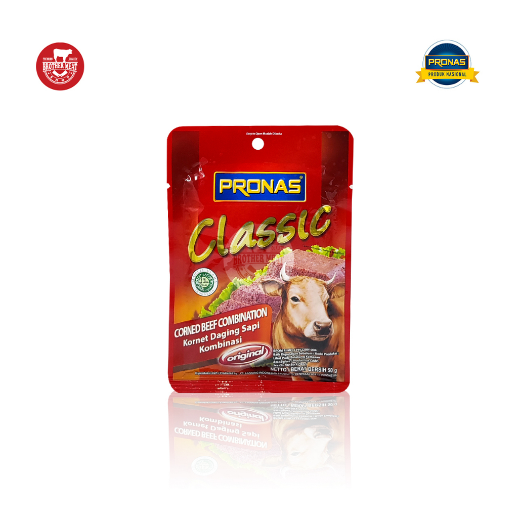 Pronas Corned Beef Original Sachet 50gr, Halal Beef Kornet | Shopee ...