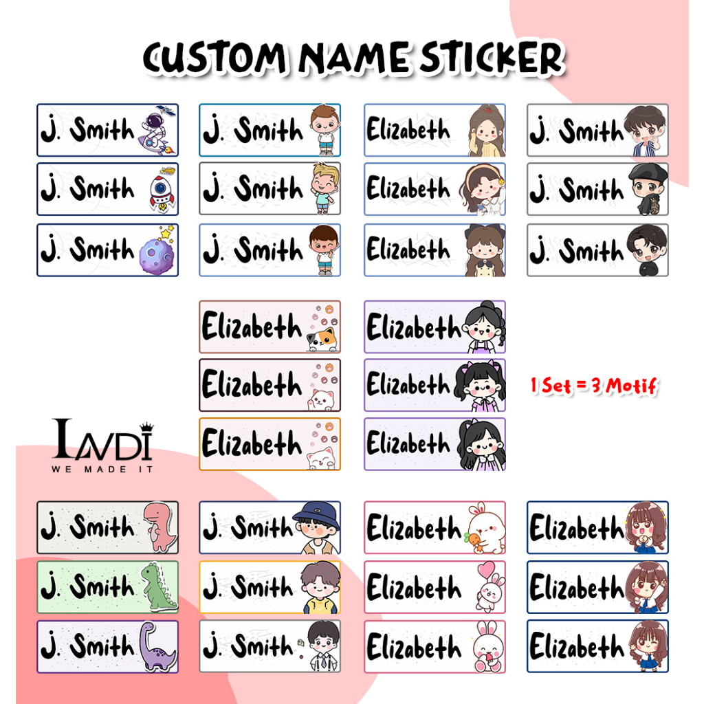 Custom Name Label Sticker Waterproof Anti-Fade Aesthetic Cute Character ...