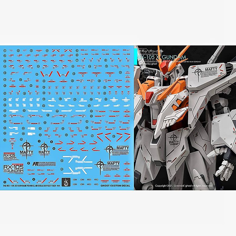 Hg XI GUNDAM FUNNEL MISSILE EFFECT SET WATER DECAL GHOST CUSTOM DECAL ...