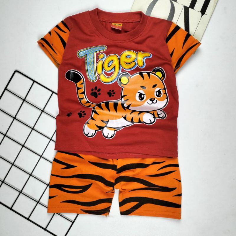 Short Sleeve TIGER Pattern Children's Clothes Ages 1-10 Years | Shopee ...