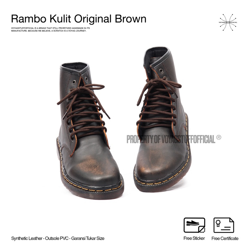 Voyagstuffofficial - Rambo Boots 8 Hole Brown Genuine Leather Men ...
