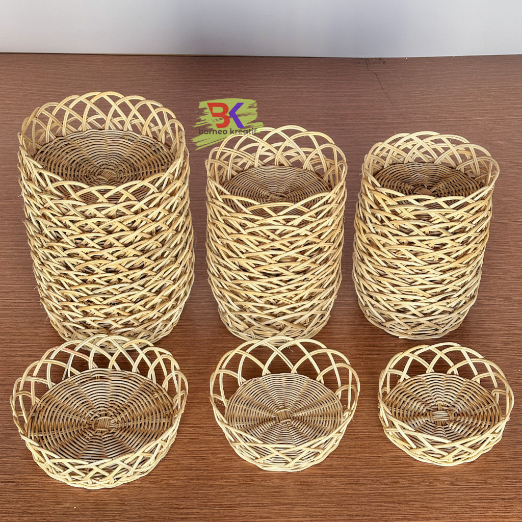 12 pcs Rattan Kiring Baskets | Round Rattan Fruit Basket | Shopee Malaysia