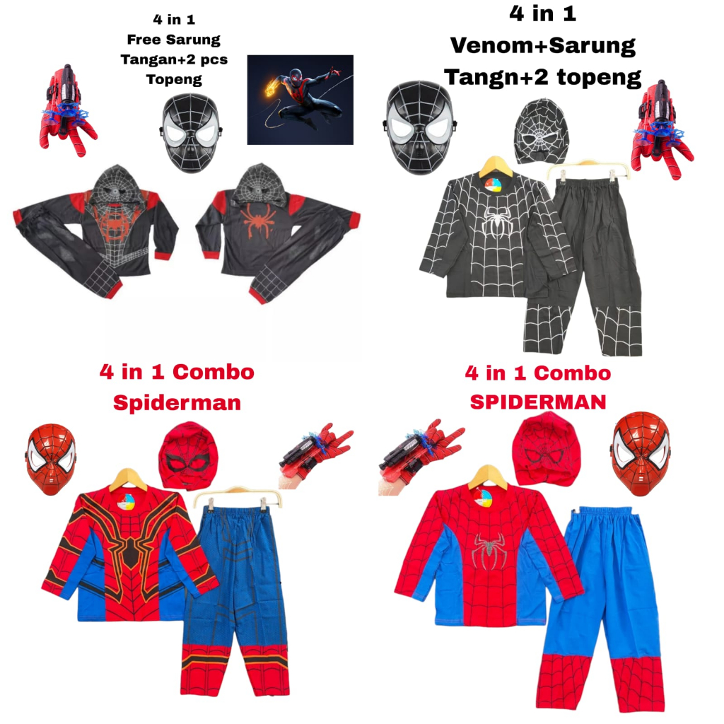 HITAM Spiderman VENOM SPIDERMAN Black SPIDERMAN IRON COMBO Costume Suit ...