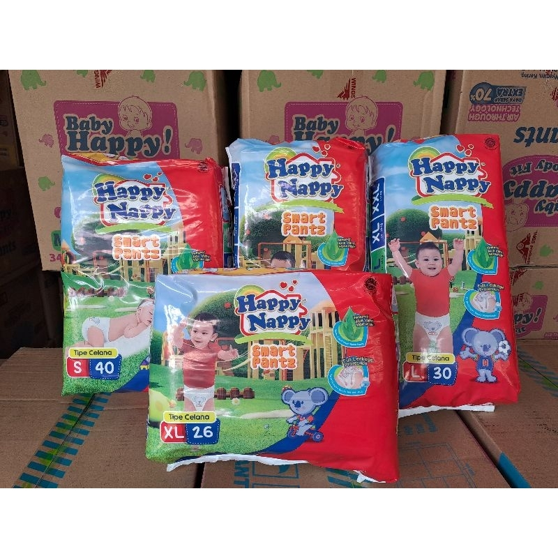 MERAH Happy NAPPY SMART PANTS Baby Diaper S40/M34/L30/XL26 (Red Color ...