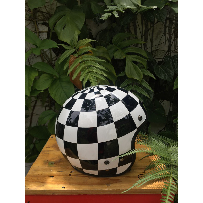 Bogo half face helmet with checkerboard motif | Shopee Malaysia