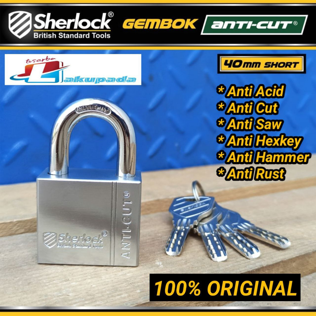 Original Sherlock PADLOCK Anti-Cut Lock Short / Long 40mm - 50mm - 60mm ...