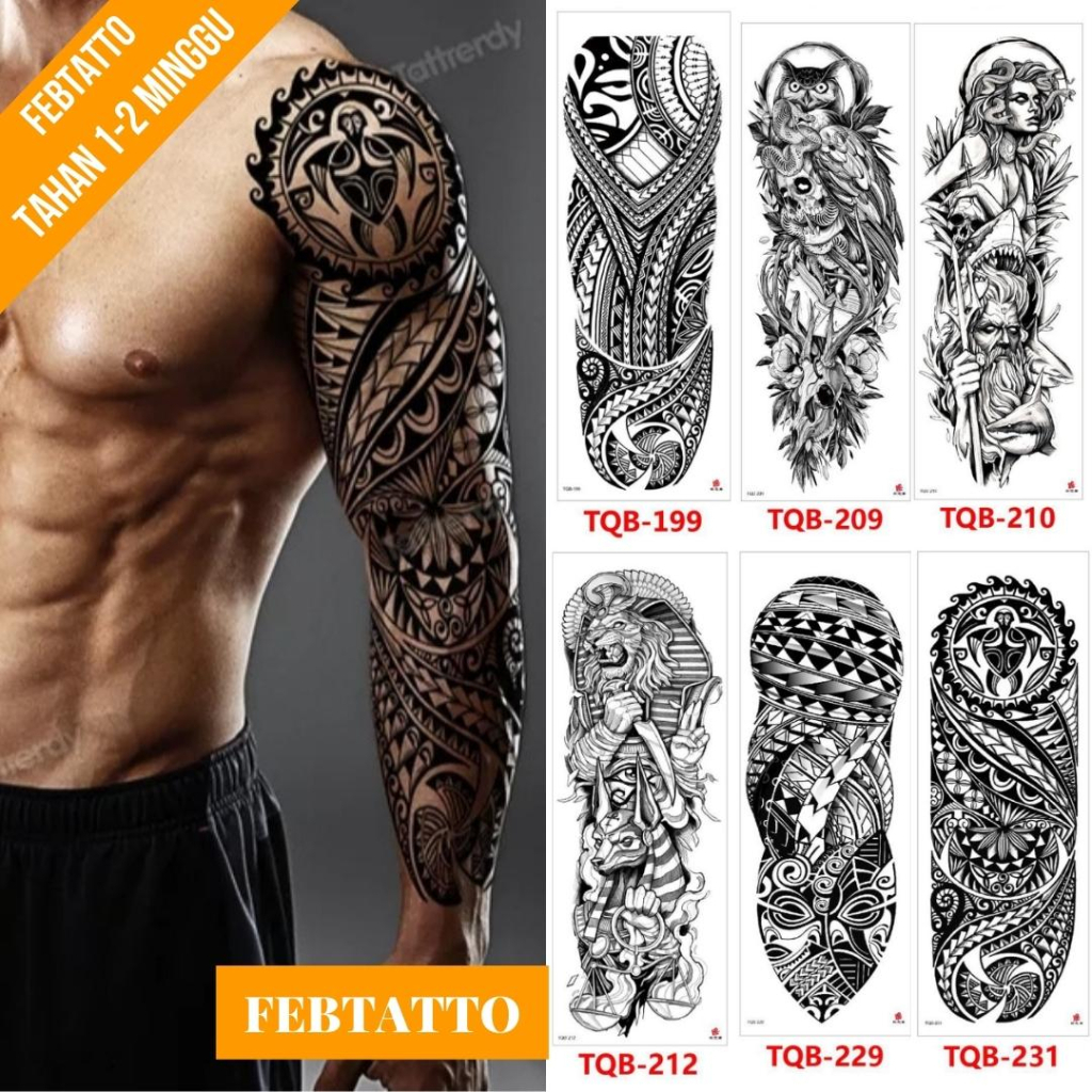 Full Arm Temporary Tattoo Size 17cm x 48cm Tribal Motif TQB 231 Arm ...