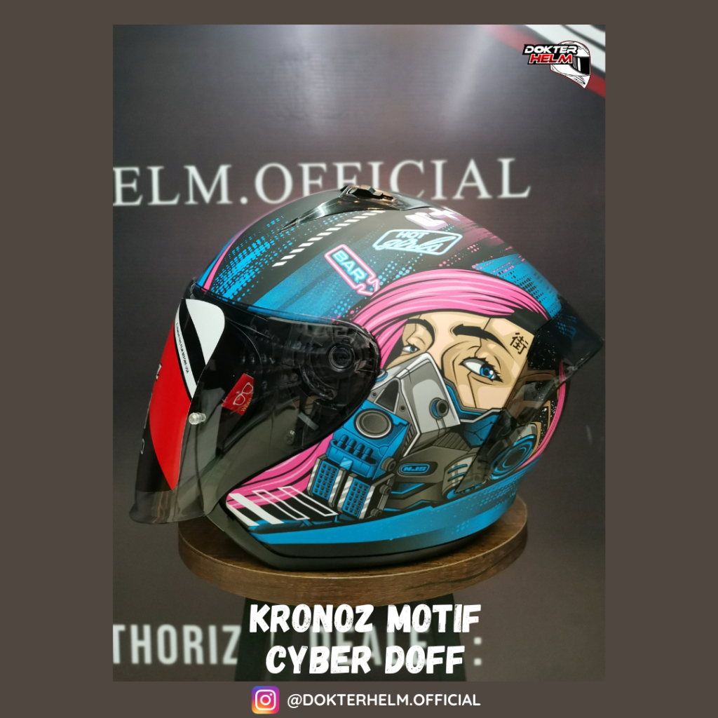 Kronoz MOTIF CYBER BLACK DOFF FLAT VISOR HELMET HALF FACE FREE SPOILER ...