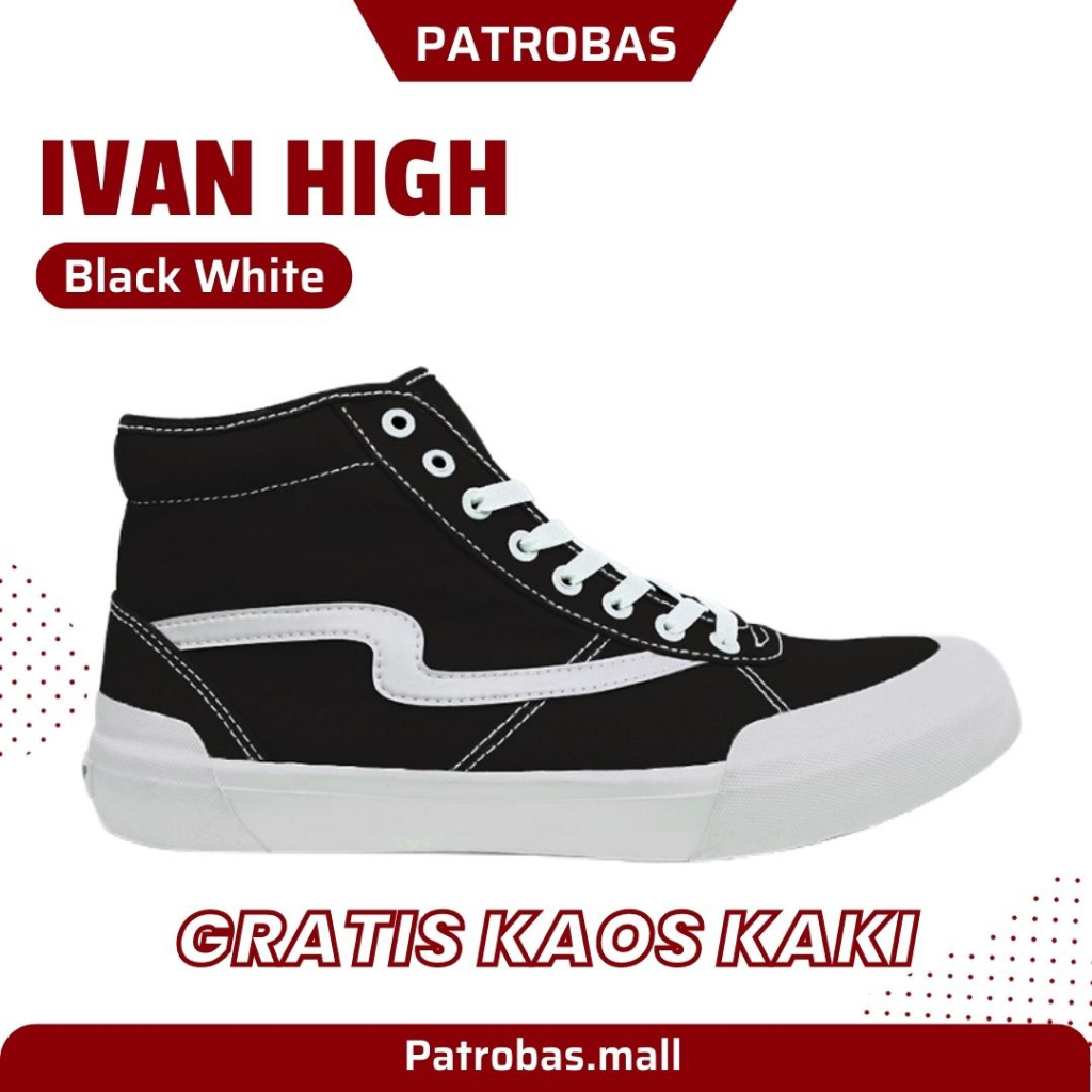 Patrobas New Ivan High Black White Original Shoes (FREE SOCKS) | Shopee ...
