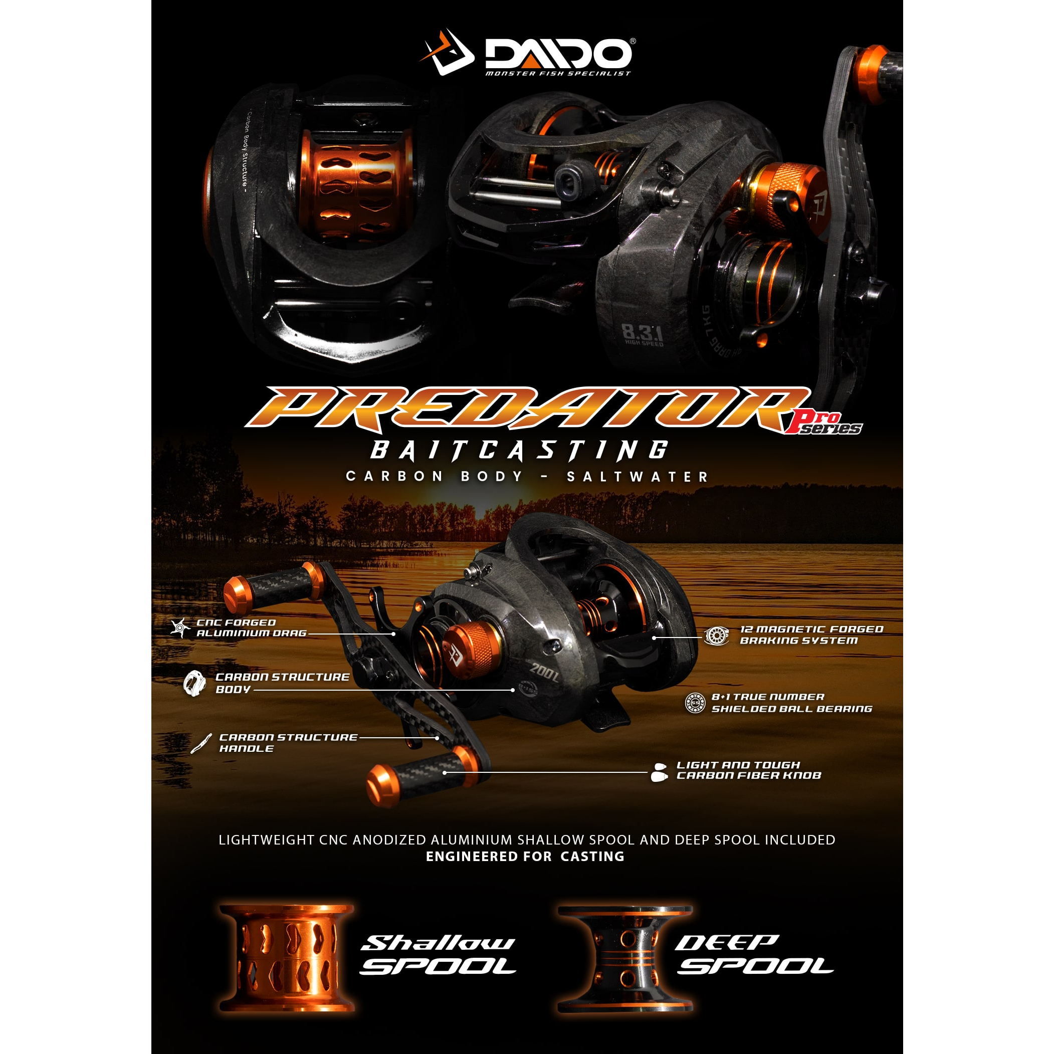 Reel DAIDO PREDATOR PRO SW CARBON BODY 200L (LEFT HAND) | Shopee Malaysia