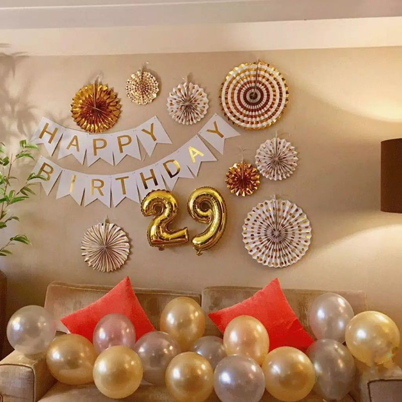 Birthday Decoration Package/HAPPY BIRTHDAY PAPERFAN FANCY GOLD Theme ...