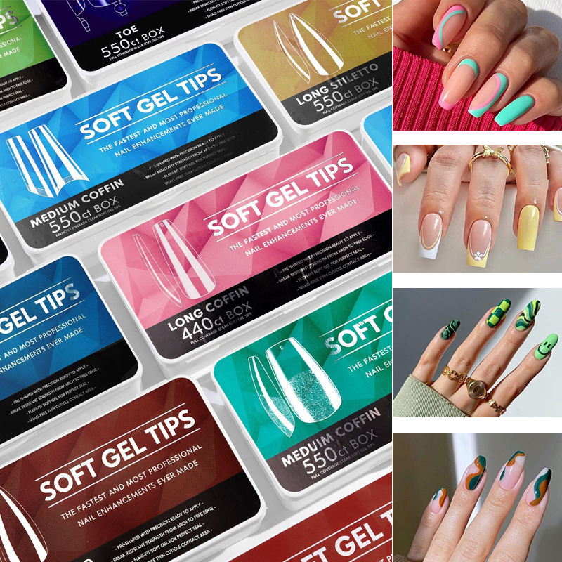 550 Pcs/Box Premium Soft Gel Flexible Fake Nail Tip / Matte Fake Nail ...