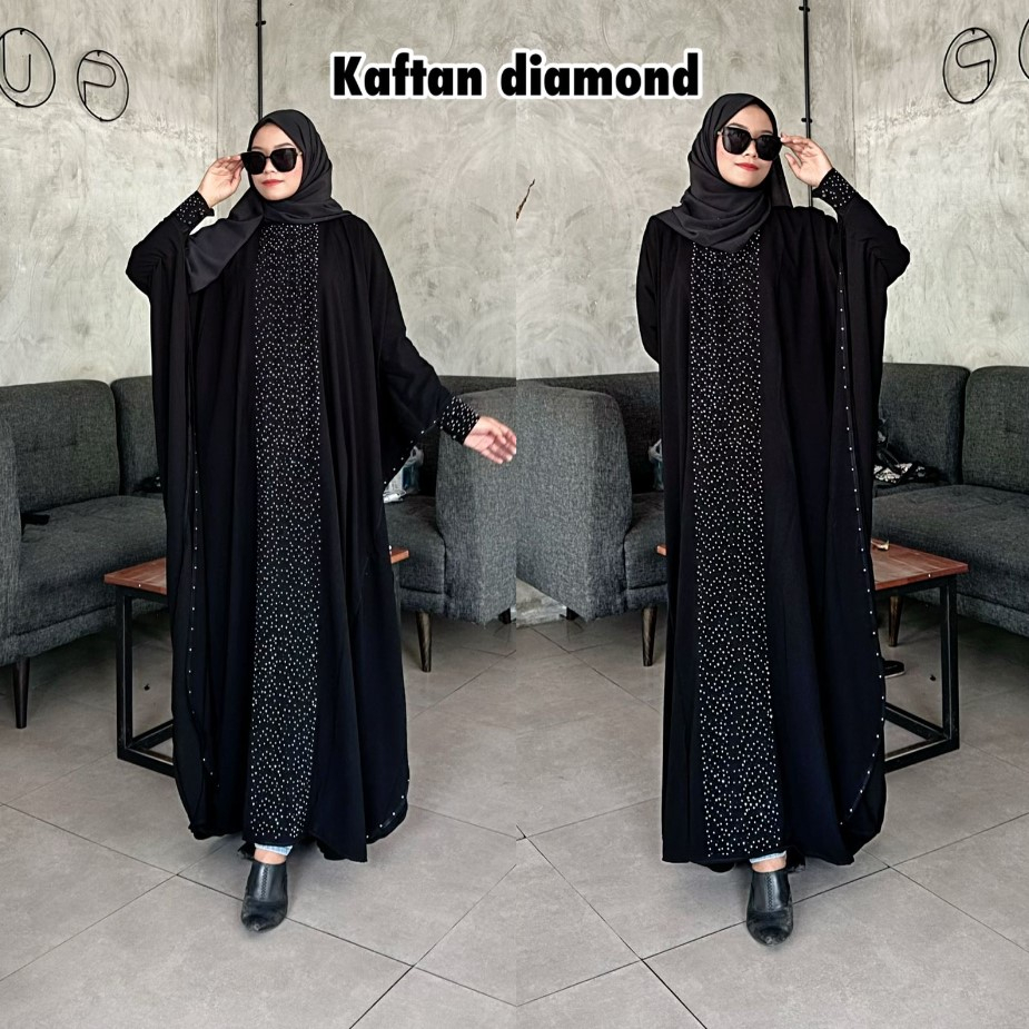 HITAM Turkish Black Kaftan Abaya Saudi Arabian Gamis Dubai Diamond ...