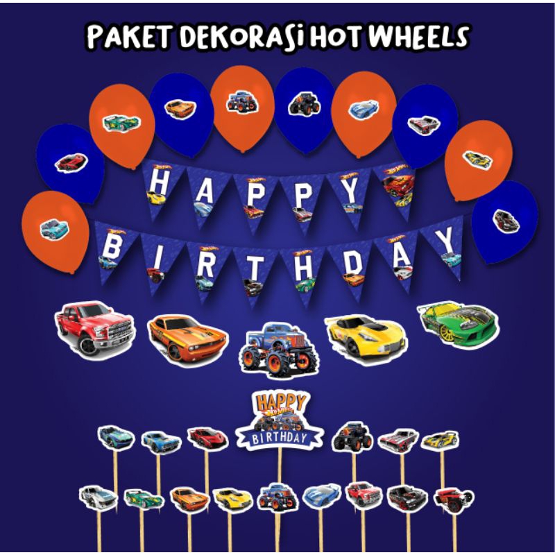 Hot WHEELS BANNER TOPPER CAKE DECORATION PACKAGE BALLOON BACKDROP ...