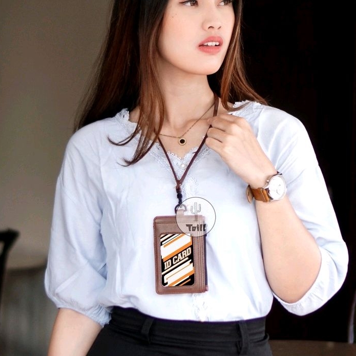 Name Tag And Lanyard Leather Id Card Holder Necklace Id Card Holder ...