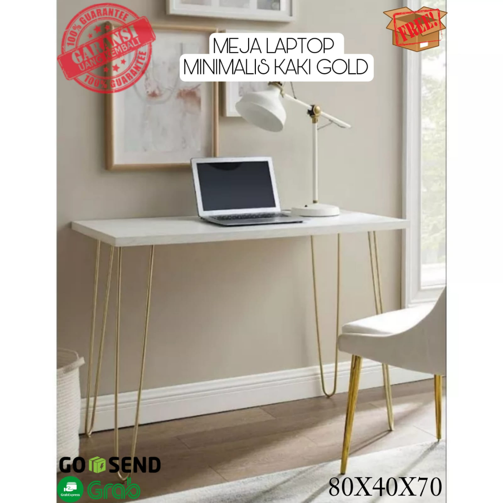 PUTIH White Minimalist Guest Table 80x40x70 GOLD/ Study Cafe Hairpin ...