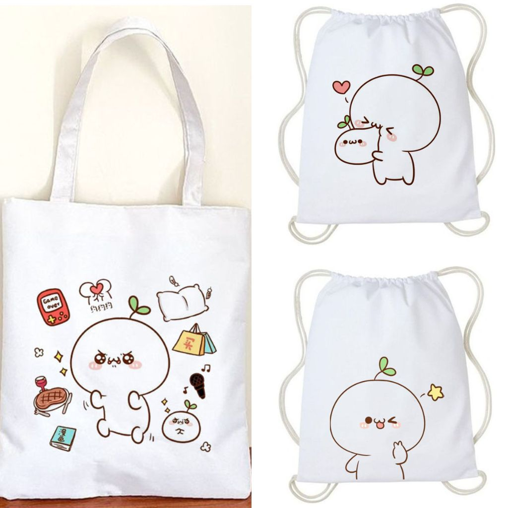 Cute Pentol Mochi Drawstring Bag Totebag Women's Canvas String Bag ...