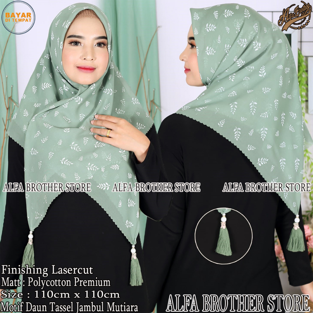 Rectangular Hijab Tassel Leaf Motif Crested Pearl Edge laser cut ...