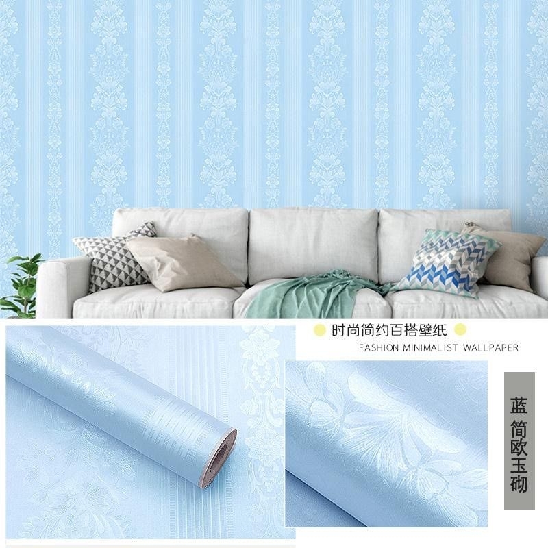 Plain Blue Wall Wallpaper Bedroom Wall Wallpaper with Blue Embossed ...