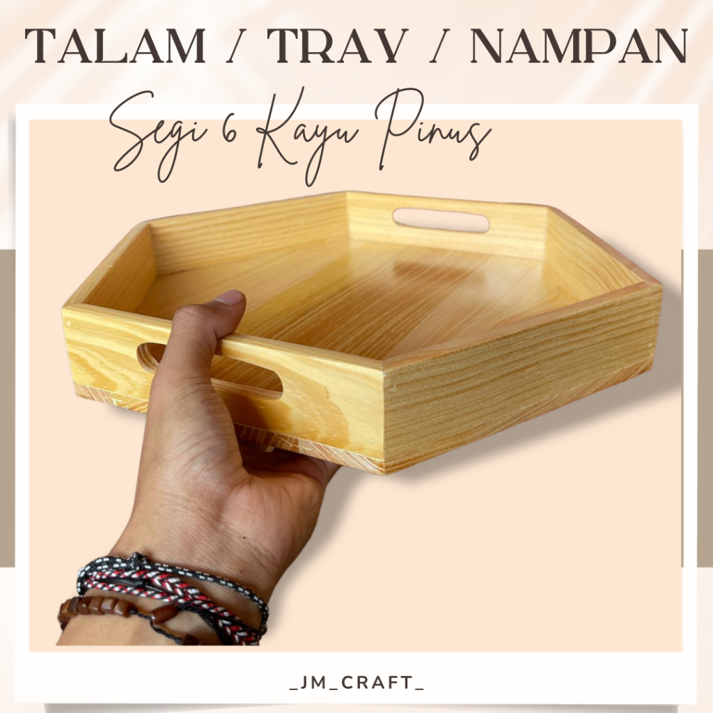 KAYU [JM Craft] 6-sided Pine Wooden Tray / Tray Diameter 38cm | Shopee ...