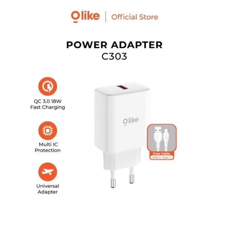 Olike C303 Adapter CHARGER SET DATA Cable TYPE-C FAST CHARGING 18W - 1 ...