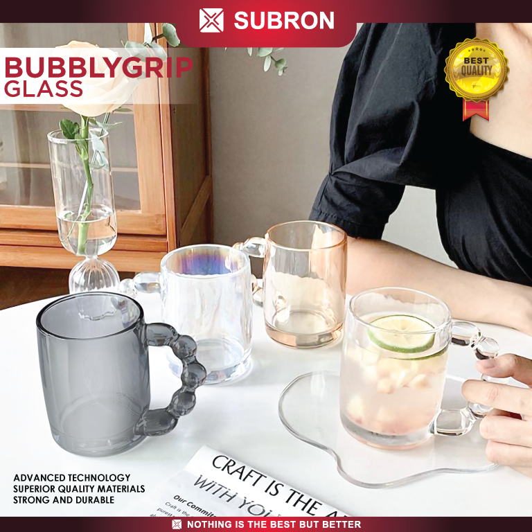Subron Glass Cup 350ml Aesthetic Handle Coffee Tea Color Variations ...