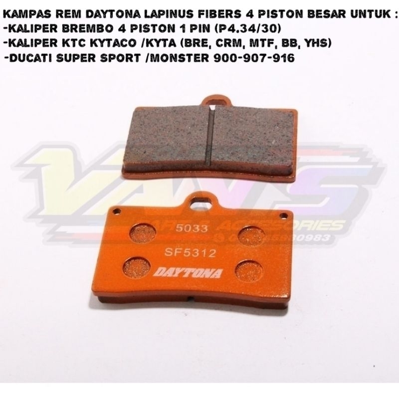 Daytona Ultra Brake Pads Lapinus Fiber 5033 4 Large Piston For Brembo 4 ...
