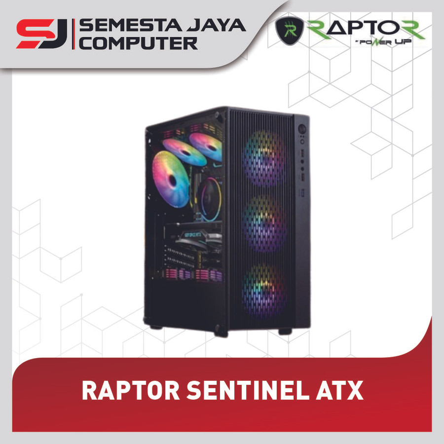 Power Up Casing RAPTOR SENTINEL ATX Gaming Case includes 3 RGB FANs ...