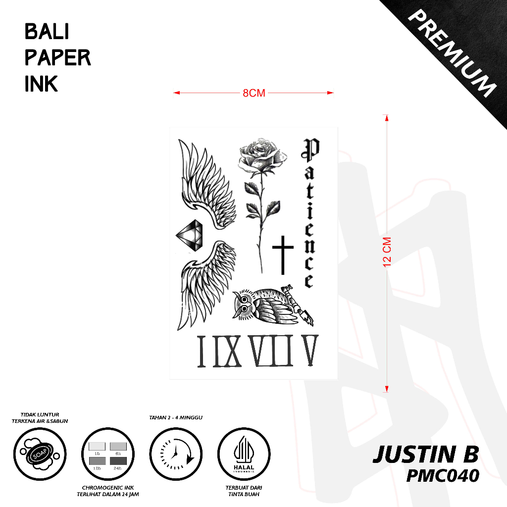 Pmc040 Justin Bieber Temporary Tattoo Set Premium Bali Paper Ink ...