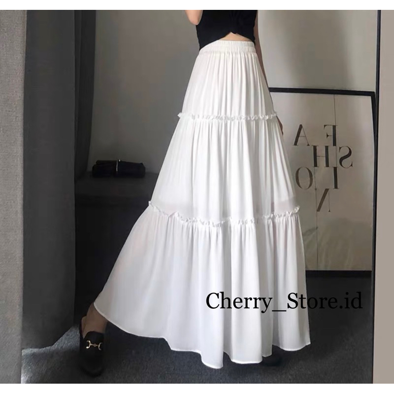 Cherry_ Ruffle skirt 3 layers / women's long skirt / korean style skirt ...