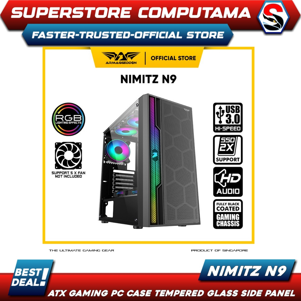 Armaggeddon Nimitz N9 ATX Gaming PC Case Tempered Glass Side Panel | Shopee Malaysia