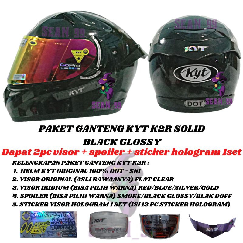 Kyt K2R HELMET | K2 RIDER SOLID BLACK GLOSSY FULL FACE DOUBLE VISOR ...
