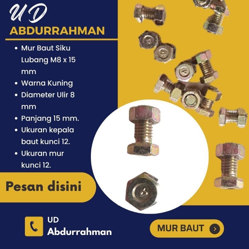 SIKU M8 x 15 mm Hole Elbow Bolt Nut Yellow | Shopee Malaysia