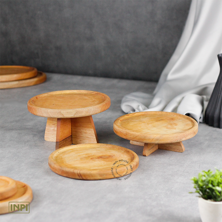 KAYU Inpi HOUSE - 3-tier Round Wooden Standing Tray (2Pcs Stand+3Pcs ...