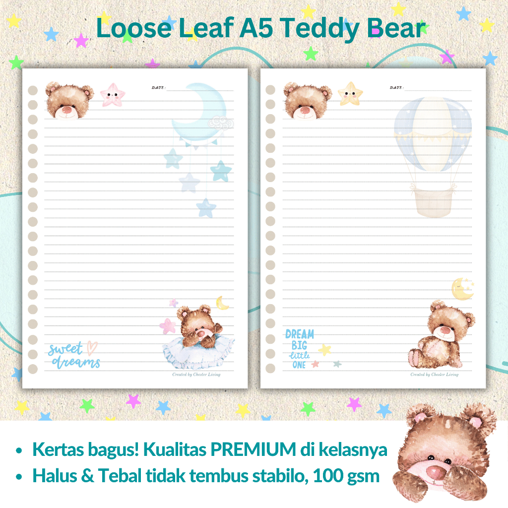 Teddy BEAR (BEAR TEDDY BEAR) Loose leaf Filled With Thick A5/B5 File ...