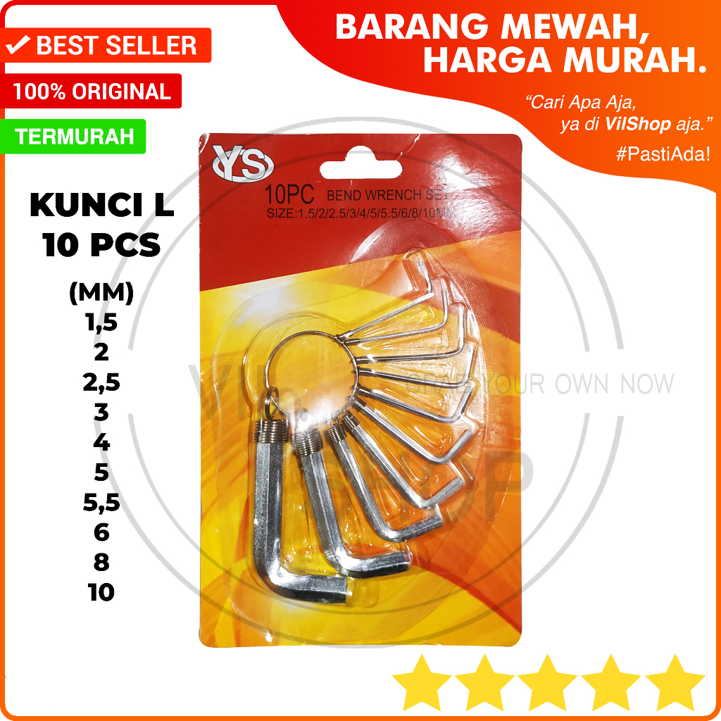 Kunci L YS SET 10 PCS / HEX ALLEN KEY WRENCH 1,5 2 2,5 3 4 5,5 6 8 10 ...
