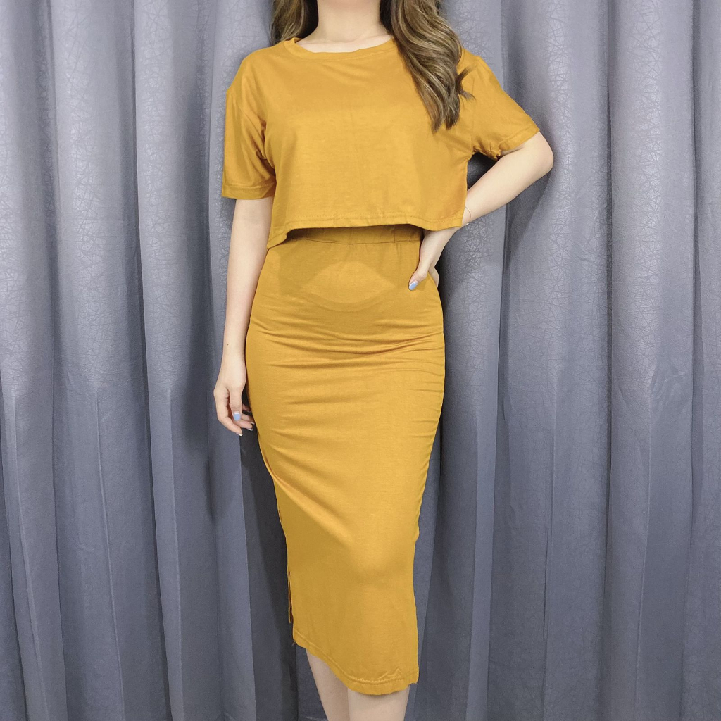 Side Split Skirt Crop Top Suit 579 Shopee Malaysia