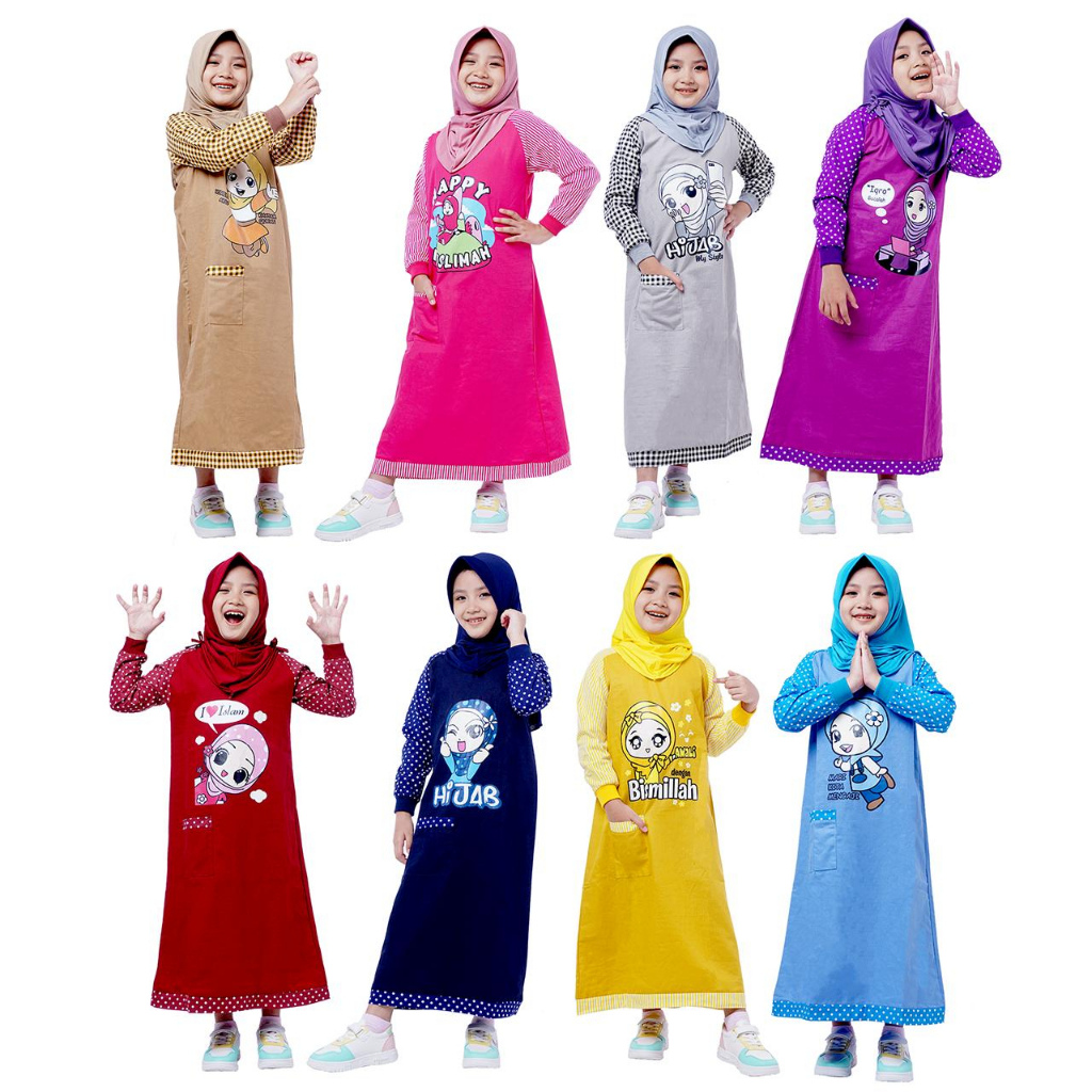 KATUN Girls' Muslim Clothes Cigaret Sleeve Motif Cotton Gamis ...