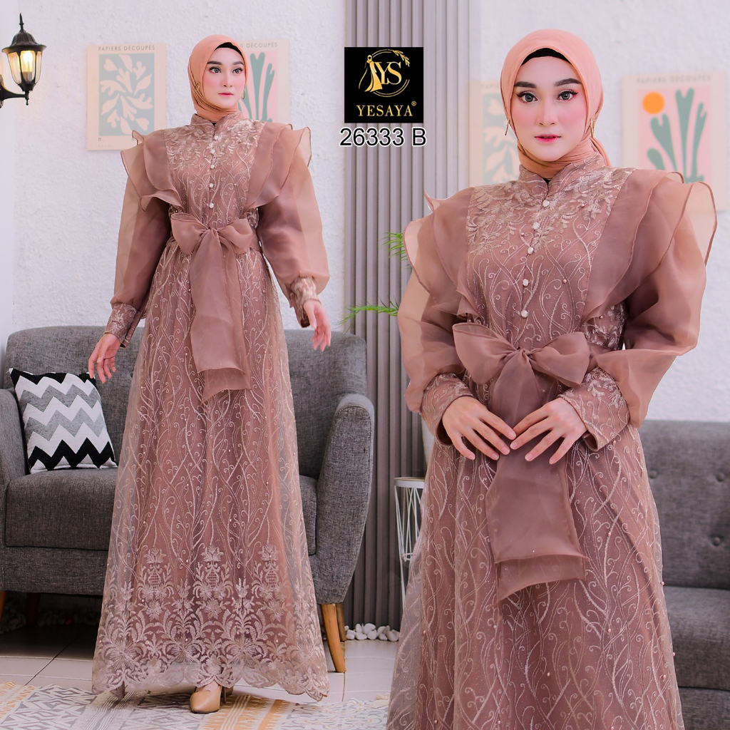 Yesaya 26333 - Luxury Party Gamis Full Embroidery Combi Organza ...