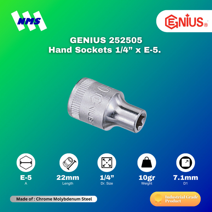 Genius Shock Lock 252505 1/4" x E-5 E-Star Hand Sockets L=22mm | Shopee ...