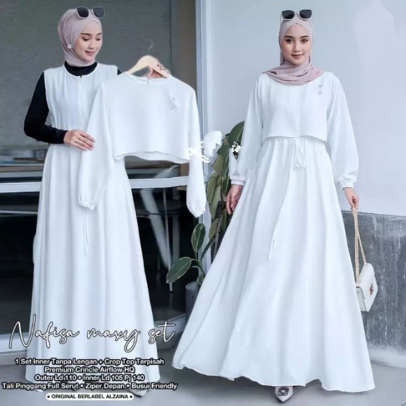 Gamis NAFISA Maxy Set 2in1 inner+outer crop (Crinkle airflow)Size S,M,L ...