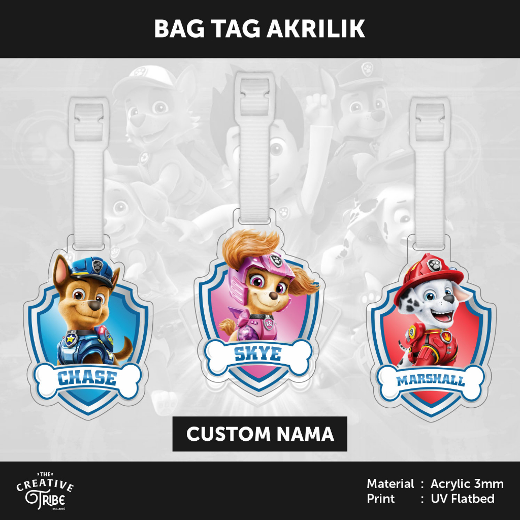 GANTUNGAN Paw Patrol - 3mm Acrylic Name Custom Bag Tag - Kids Luggage ...
